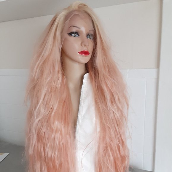Hair | Peach Pink Lace Front Wig With Blonde Roots Wavy | Poshmark